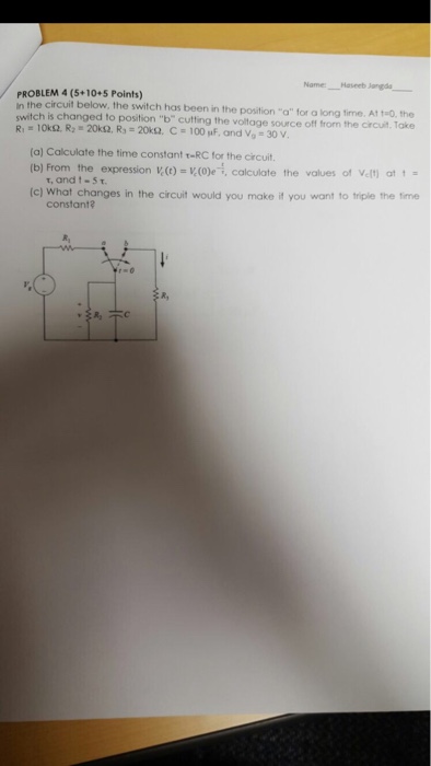 Solved In the circuit below, the switch has been in the | Chegg.com