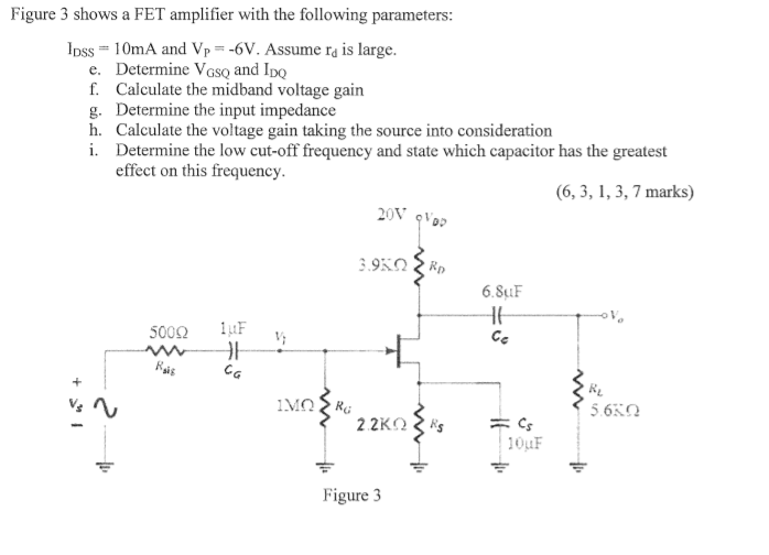 Solved Figure 3 shows a FET amplifier with the following | Chegg.com