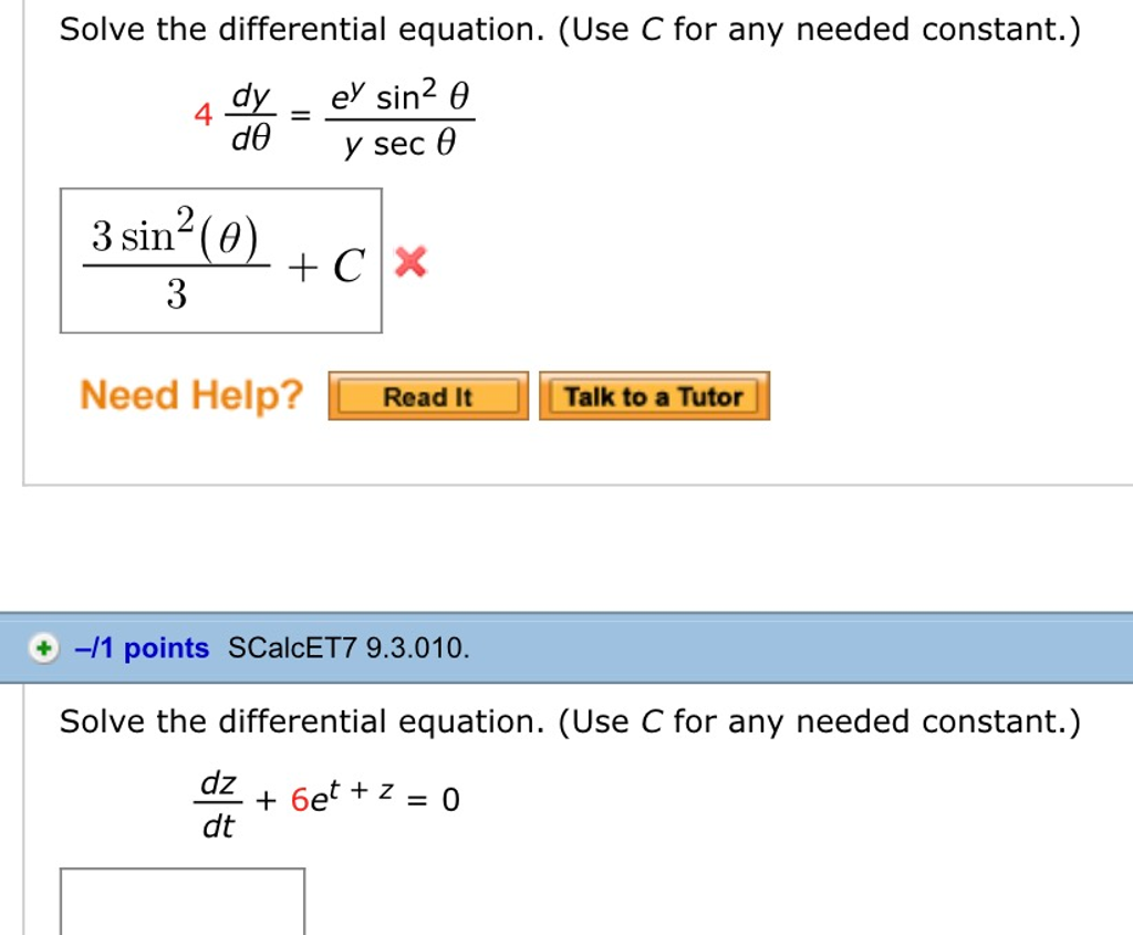 Solved Solve the differential equation. (Use C for any | Chegg.com
