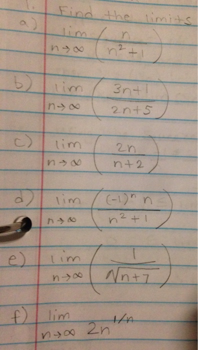 Solved Find the limits lim n rightarrow infinity (n/n^2 + | Chegg.com