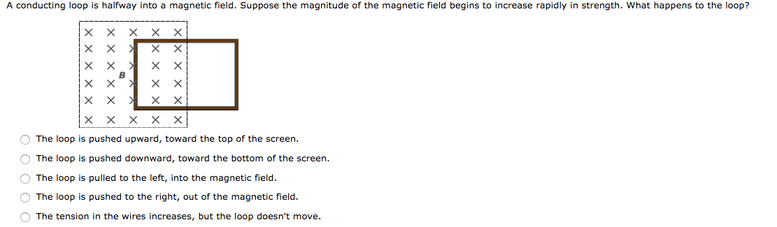 Solved A conducting loop is halfway into a magnetic field. | Chegg.com
