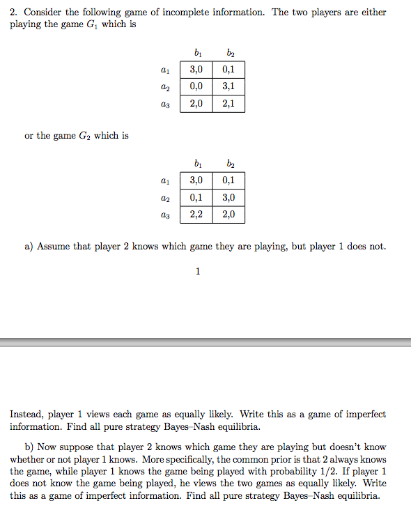Consider the following game of incomplete | Chegg.com