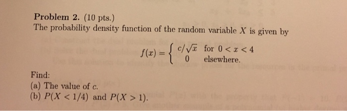 Solved The probability density function of the random | Chegg.com