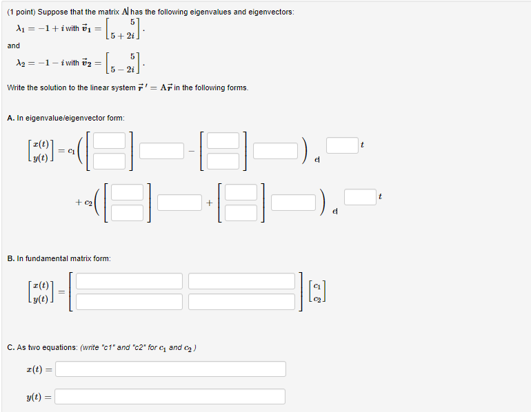 Solved (1 point) Suppose that the matrix Al has the | Chegg.com