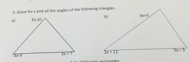 Solved Solve for x and all the angles of the following | Chegg.com