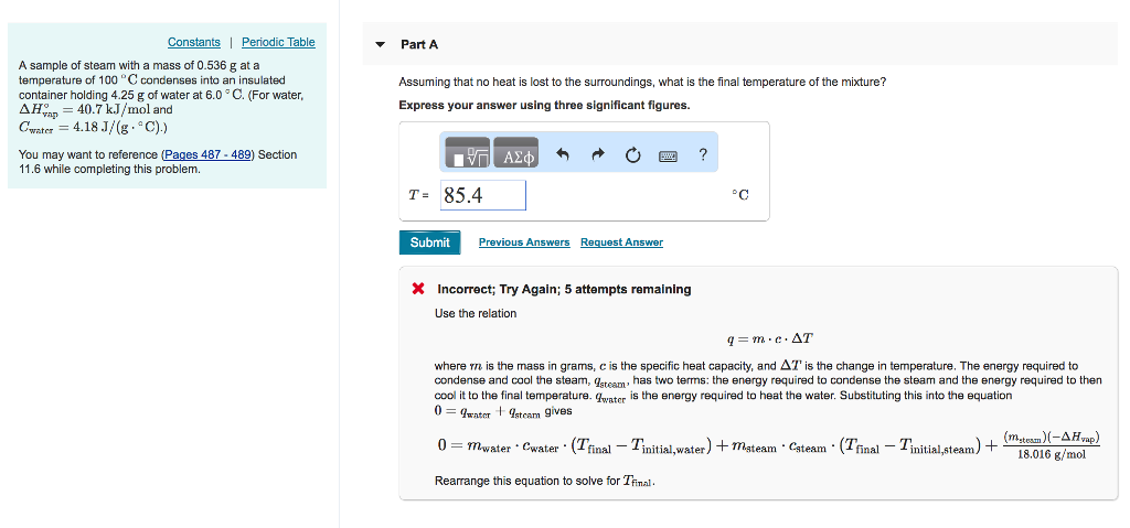 Solved Constants| Periodic Table Part A A sample of steam | Chegg.com