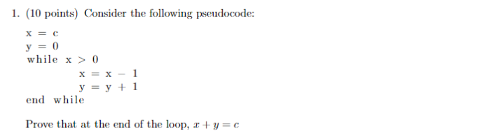Solved Consider the following pseudocode: x = c y = 0 | Chegg.com