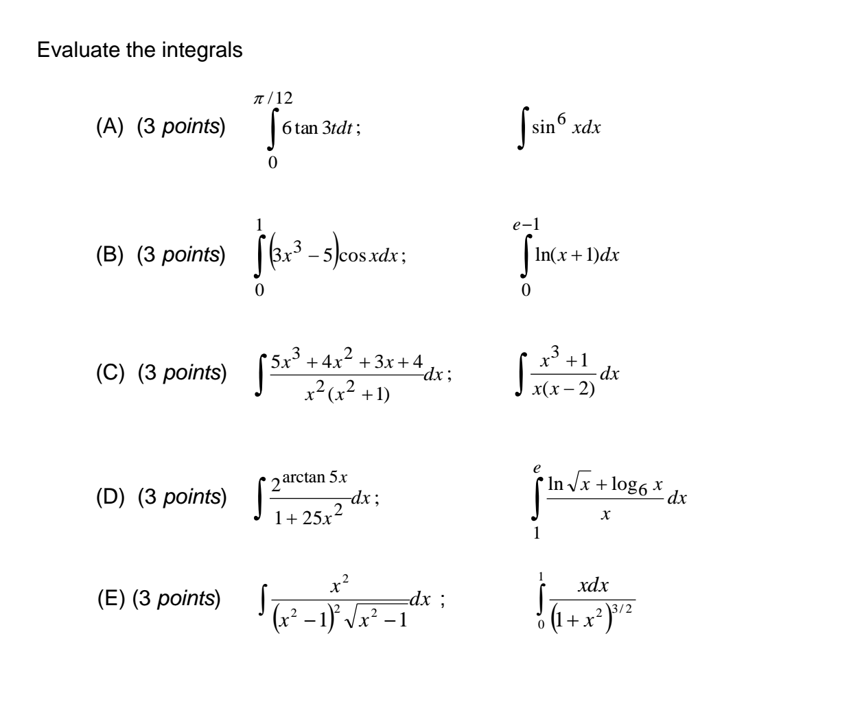 Solved Evaluate the integrals integral_0 ^pi / 12 6tan3tdt; | Chegg.com