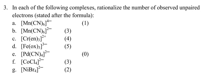 Solved In each of the following complexes, rationalize the | Chegg.com