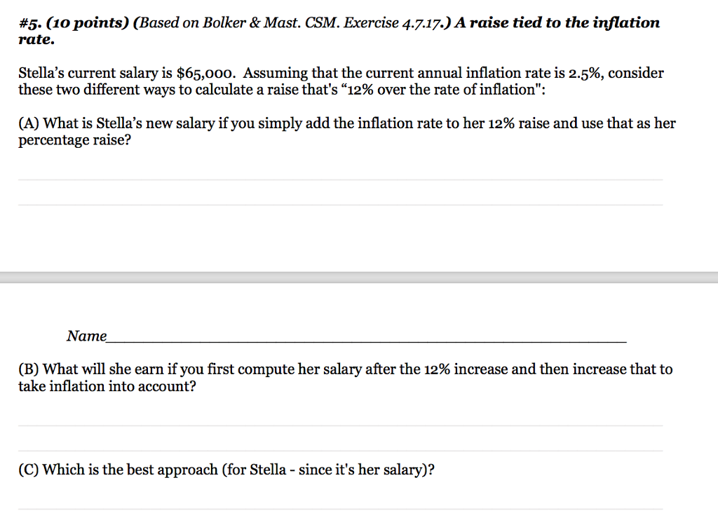 Solved A raise tied to the inflation rate. Stella's current | Chegg.com