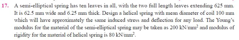 Solved A semi-elliptical spring has ten leaves in all. with | Chegg.com