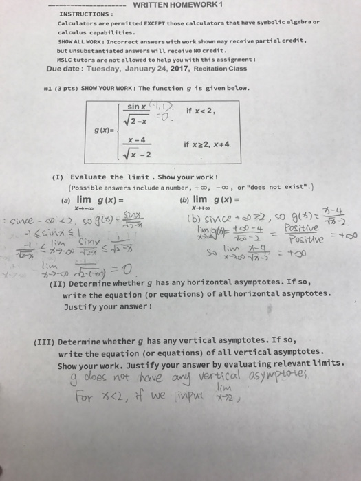 WRITTEN HOMEWORK 1 INSTRUCTIONS Calculators are | Chegg.com