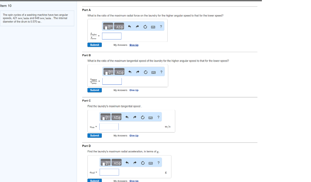 Solved The spin cycles of a washing machine have two angular | Chegg.com