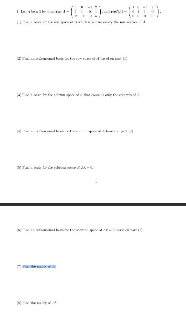 Solved 1 0-1 2 0 ? j , and rref(A) 5 1. Let A be a 3 by 4 | Chegg.com