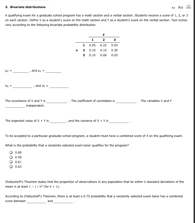 Solved 3. Bivariate distributions Aa Aa A qualifying exam | Chegg.com