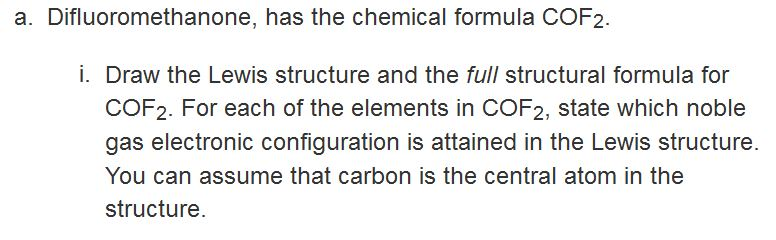 Solved Difluoromethanone, has the chemical formula COF2. | Chegg.com