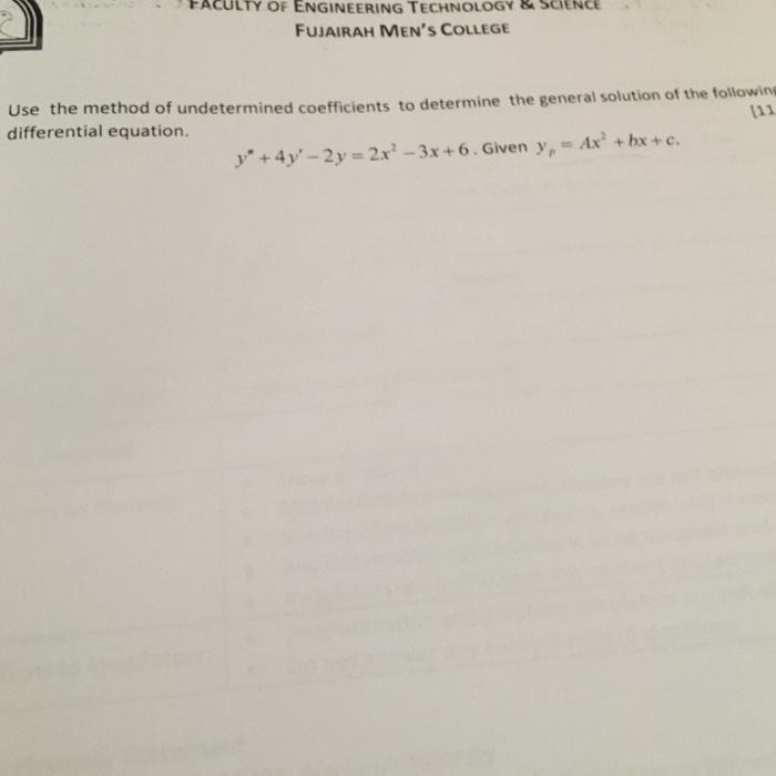 Solved Use the method of undetermined coefficients to | Chegg.com