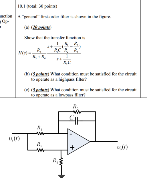 Solved A general first-order filter is shown in the figure. | Chegg.com