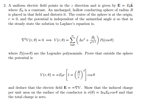 Solved A uniform electric field points in the z direction | Chegg.com