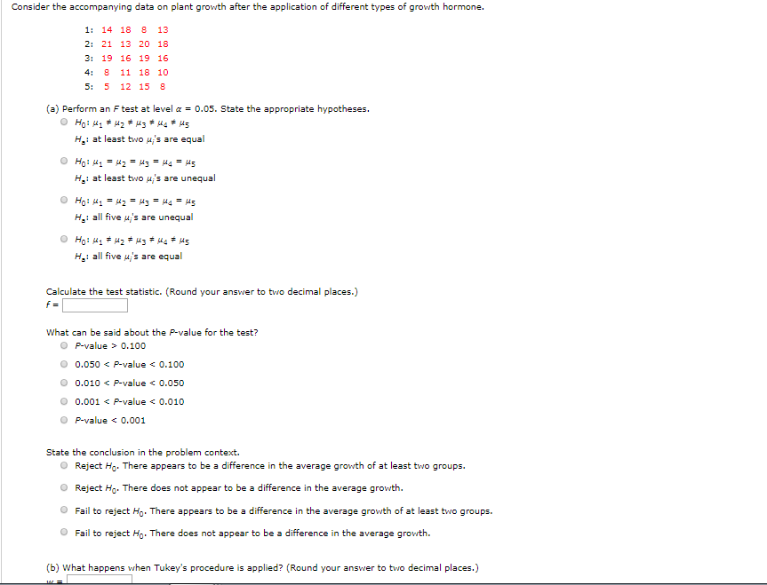 Solved Consider the accompanying data on plant growth after | Chegg.com