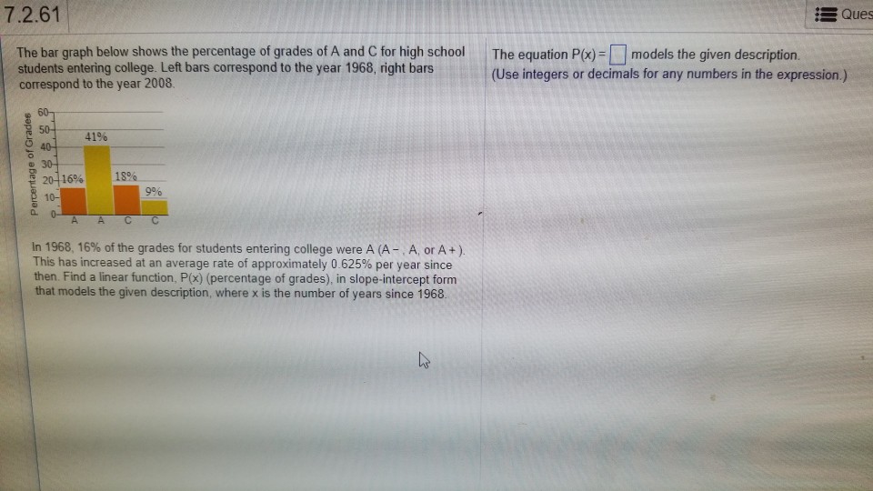 Solved E Ques 7.2.61 The bar graph below shows the | Chegg.com