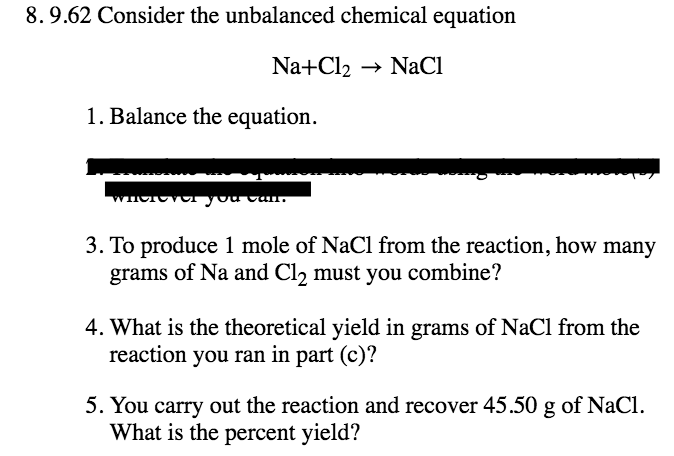 Solved 8.962 Consider the unbalanced chemical equation | Chegg.com