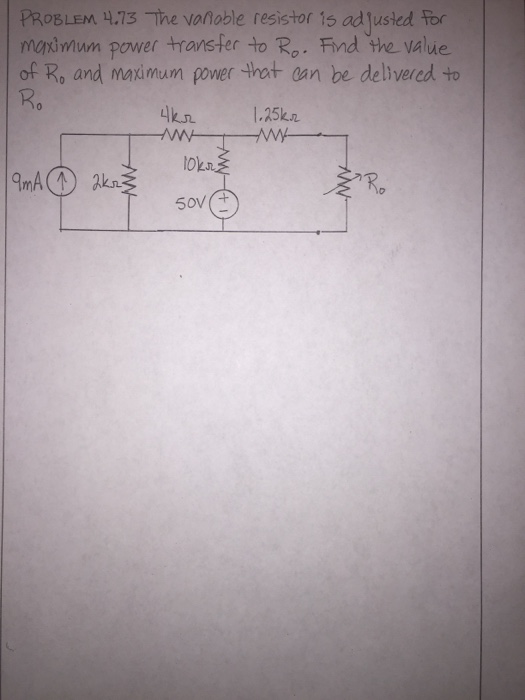 Solved The variable resistor is adjusted for maximum power | Chegg.com