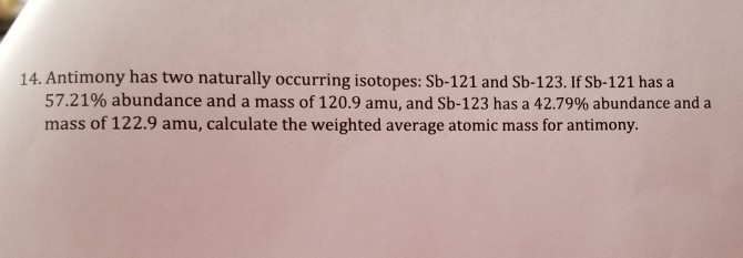 Solved 14. Antimony has two naturally occurring isotopes: | Chegg.com