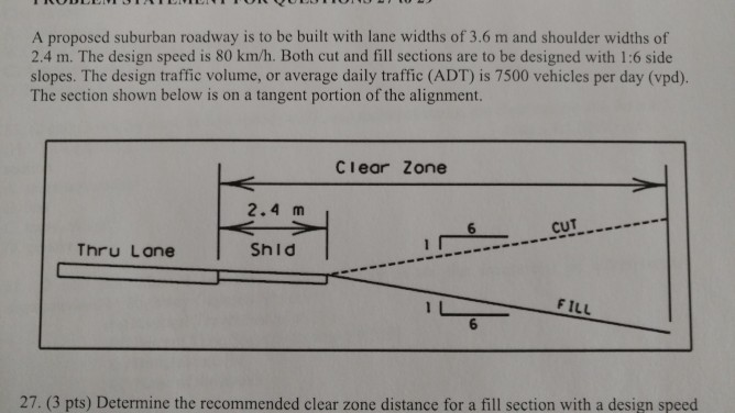 Solved A proposed suburban roadway is to be built with lane | Chegg.com