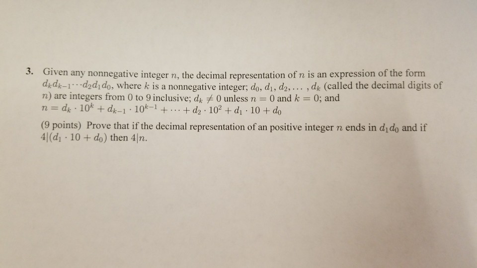 Solved 3. iven any nonnegative integer n, the decimal | Chegg.com