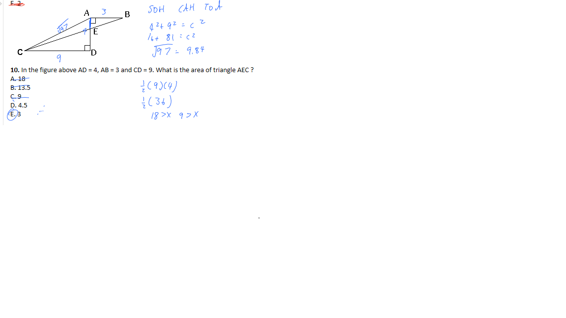 Solved In the figure above AD = 4, AB = 3 and CD = 9. What | Chegg.com
