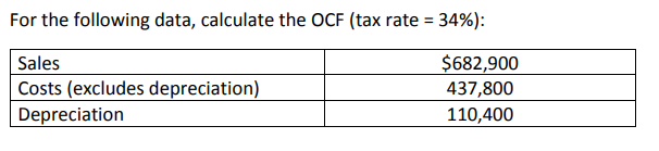 Solved For the following data, calculate the OCR(tax | Chegg.com