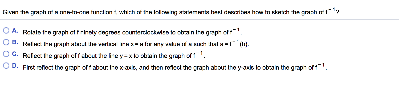Solved Given The Graph Of A One To One Function F Which Of 9930