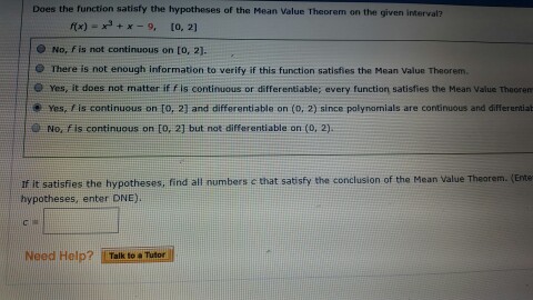 Solved Does the function satisfy the hypotheses of the Mean | Chegg.com