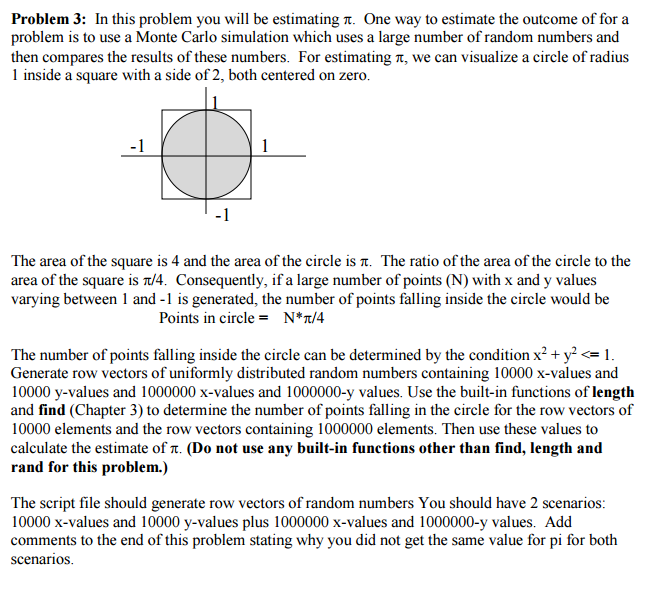 In this problem you will be estimating pi. One way to | Chegg.com