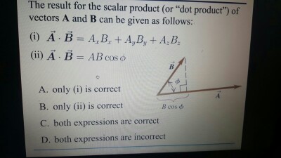 Solved The result for the scalar product (or "dot product") | Chegg.com