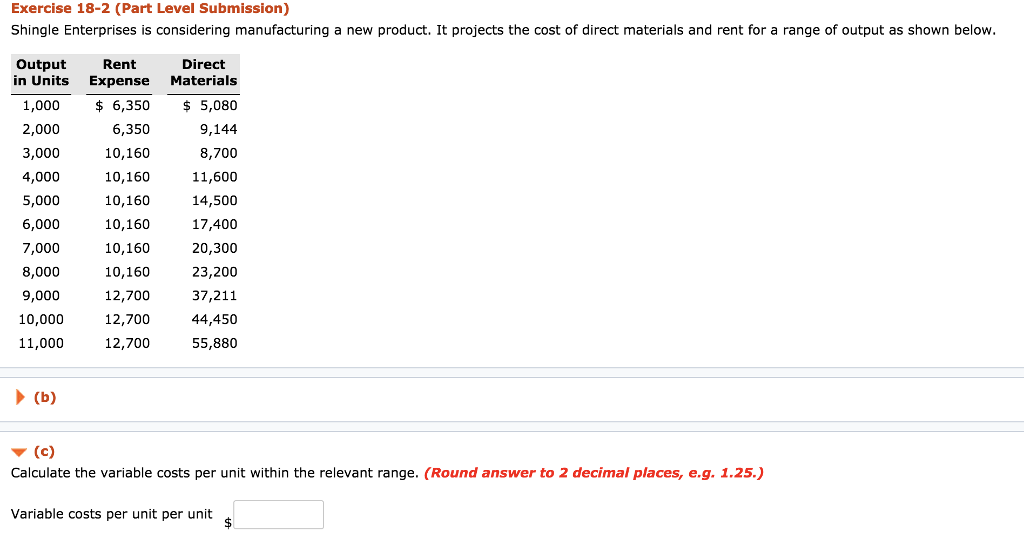 Solved Exercise 18-2 (Part Level Submission) Shingle | Chegg.com