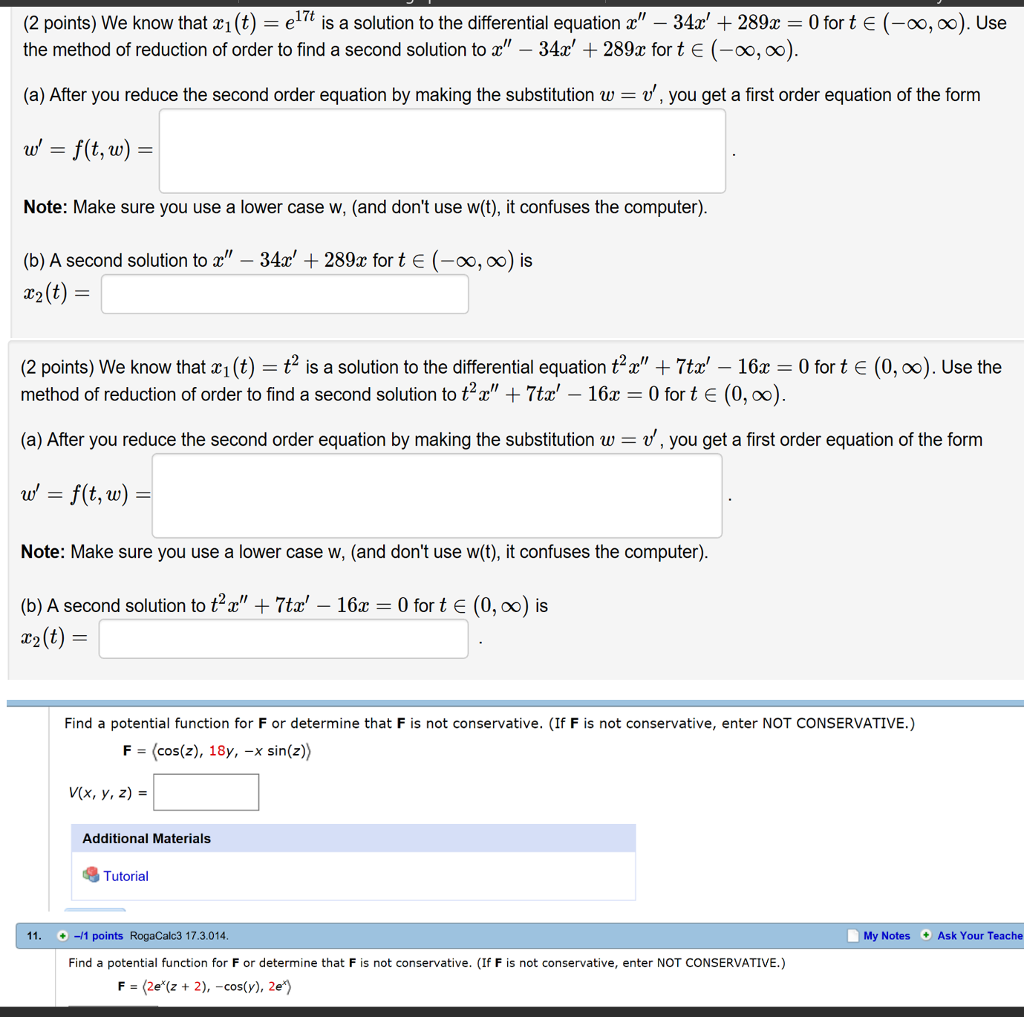 Solved (2 points) We know that z1 (t)ei is a solution to the | Chegg.com