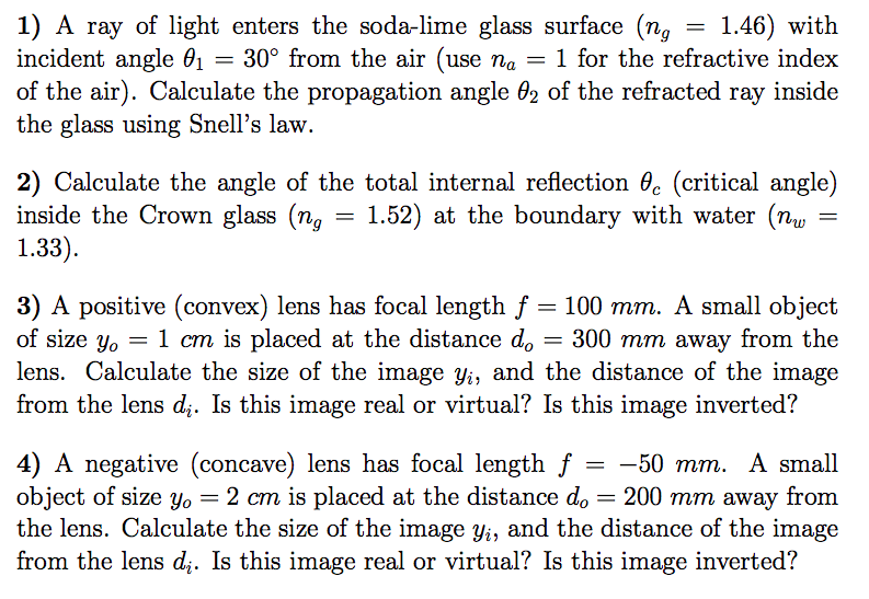 Solved A ray of light enters the soda-lime glass surface | Chegg.com