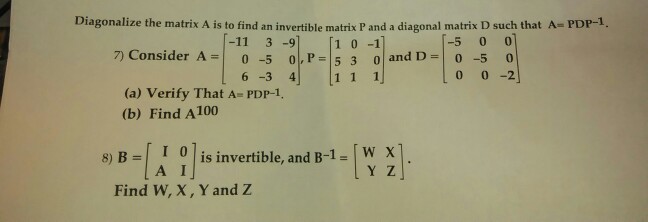 Solved Diagonalize the matrix A is to find an invertible | Chegg.com