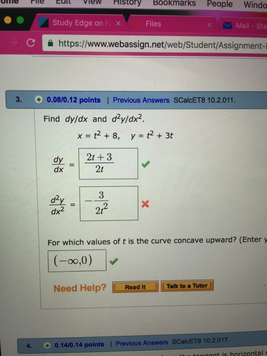 Solved Find dy/dx and d^2y/dx^2. x = t^2 + 8, y = t^2 + 3t | Chegg.com