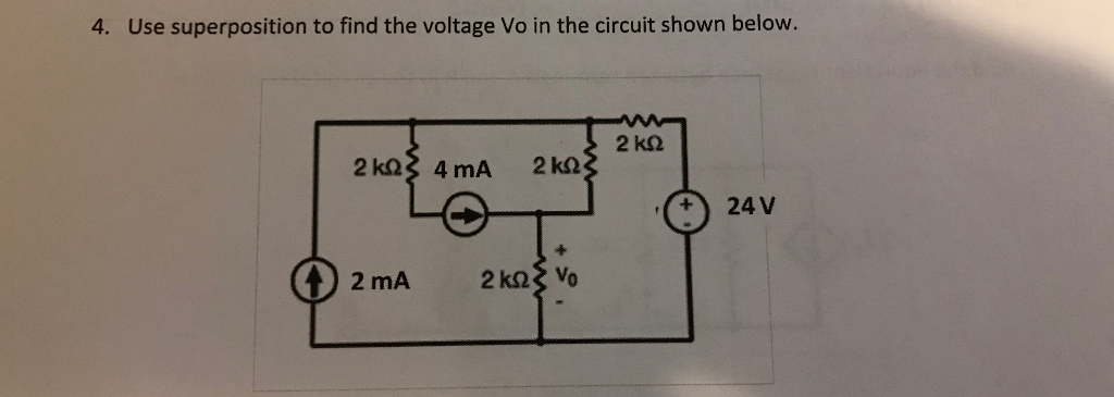 Solved 4. Use superposition to find the voltage Vo in the | Chegg.com