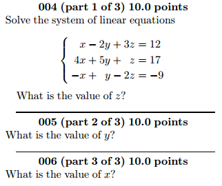 Solved Solve the system of linear equations {x - 2y + 3z = | Chegg.com