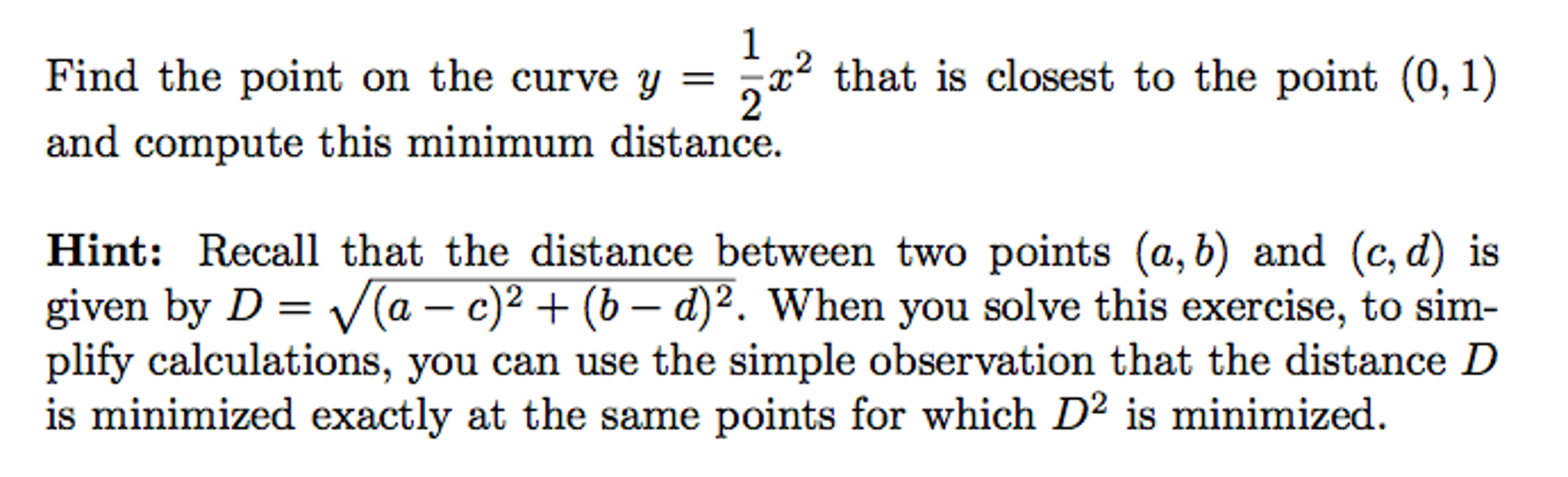 Solved Find the point on the curve y = 1/2x^2 that is | Chegg.com