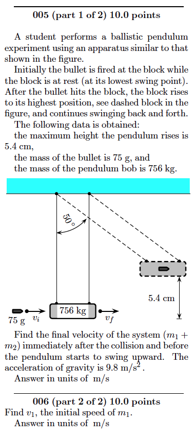 Solved A student performs a ballistic pendulum experiment | Chegg.com