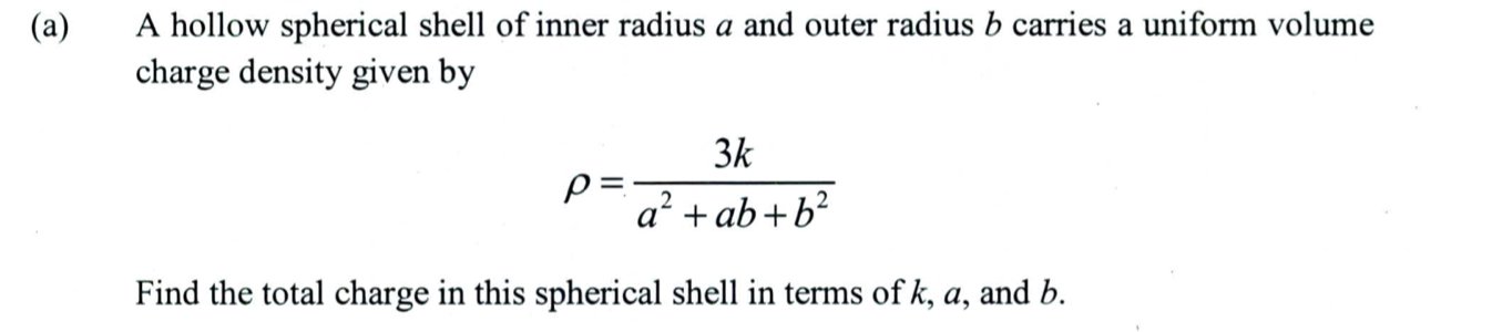 Solved A hollow spherical shell of inner radius a and outer | Chegg.com