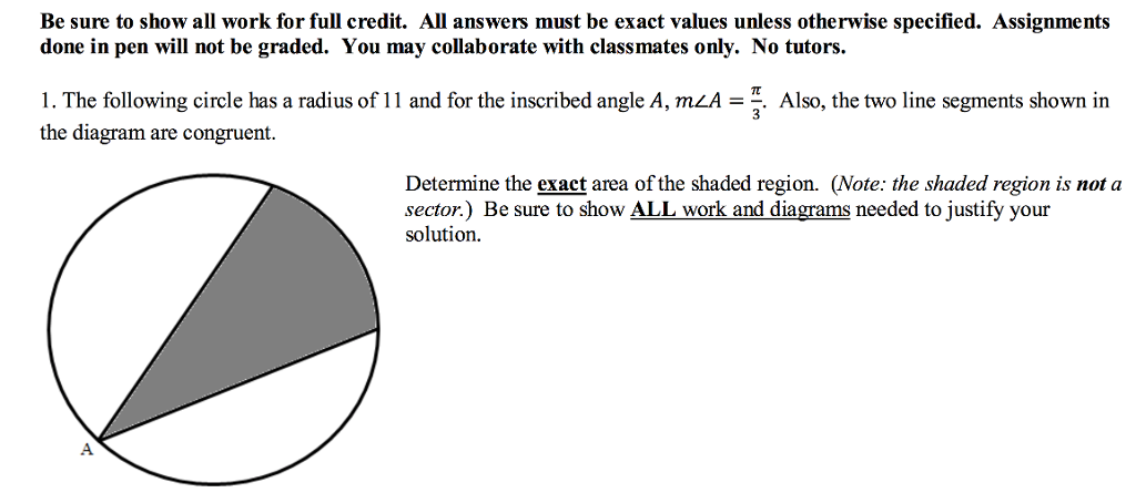 Solved The following circle has a radius of 11 and for the | Chegg.com