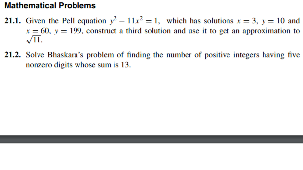Solved Mathematical Problems 21.1. Given the Pell equation | Chegg.com
