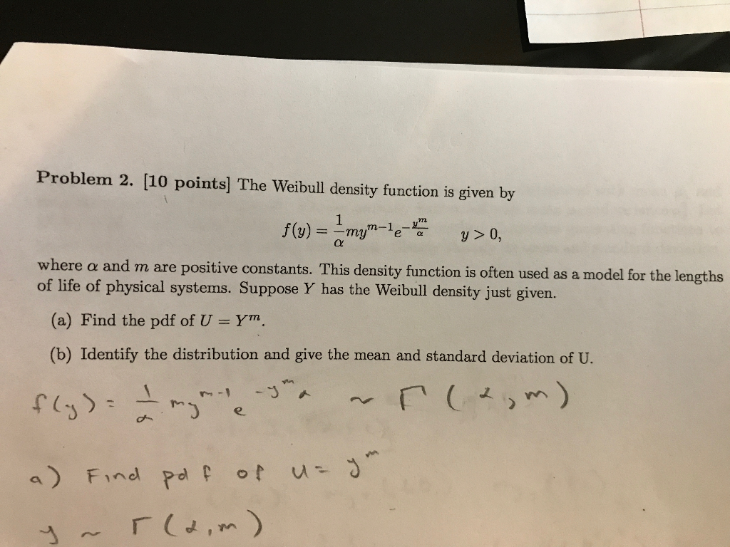 Solved Problem 2. [10 points] The Weibull density function | Chegg.com