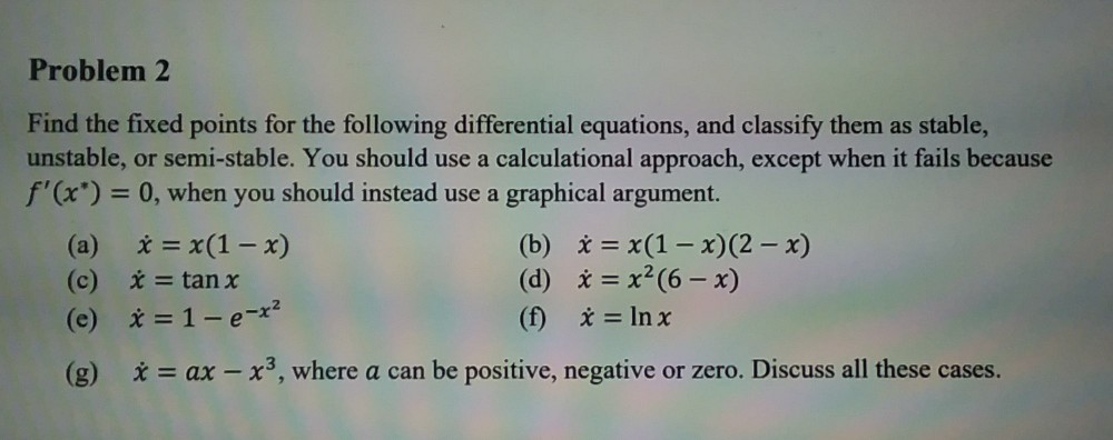 Solved Problem 2 Find the fixed points for the following | Chegg.com